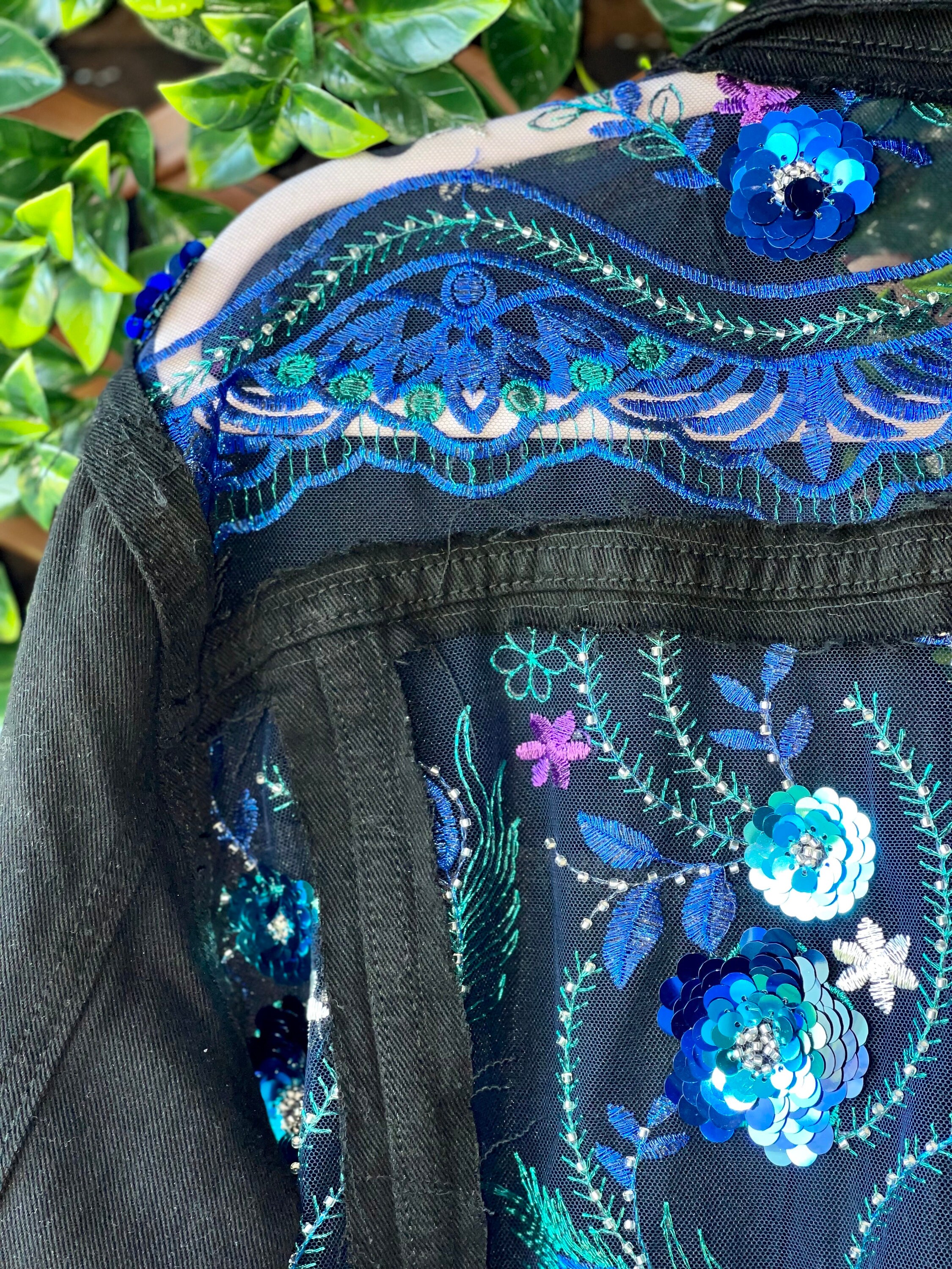 Boho Oversized Sheer Lace and Sequin Embroidered Denim Jacket - Etsy