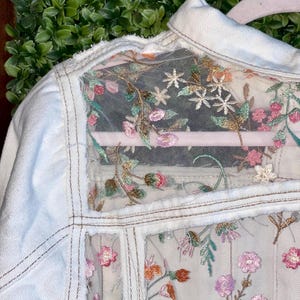 Boho Cropped Sheer Flower Embroidered Lace White Denim Jacket - Etsy