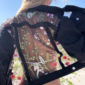 Boho Oversized Sheer Lace Embroidered Black Denim Jacket - Etsy