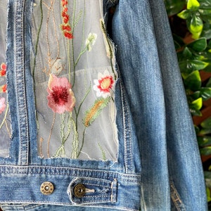 Boho Oversized Sheer Lace Embroidered Denim Jacket - Etsy