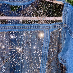 Boho Cropped Sheer Glitter Denim Jacket - Etsy