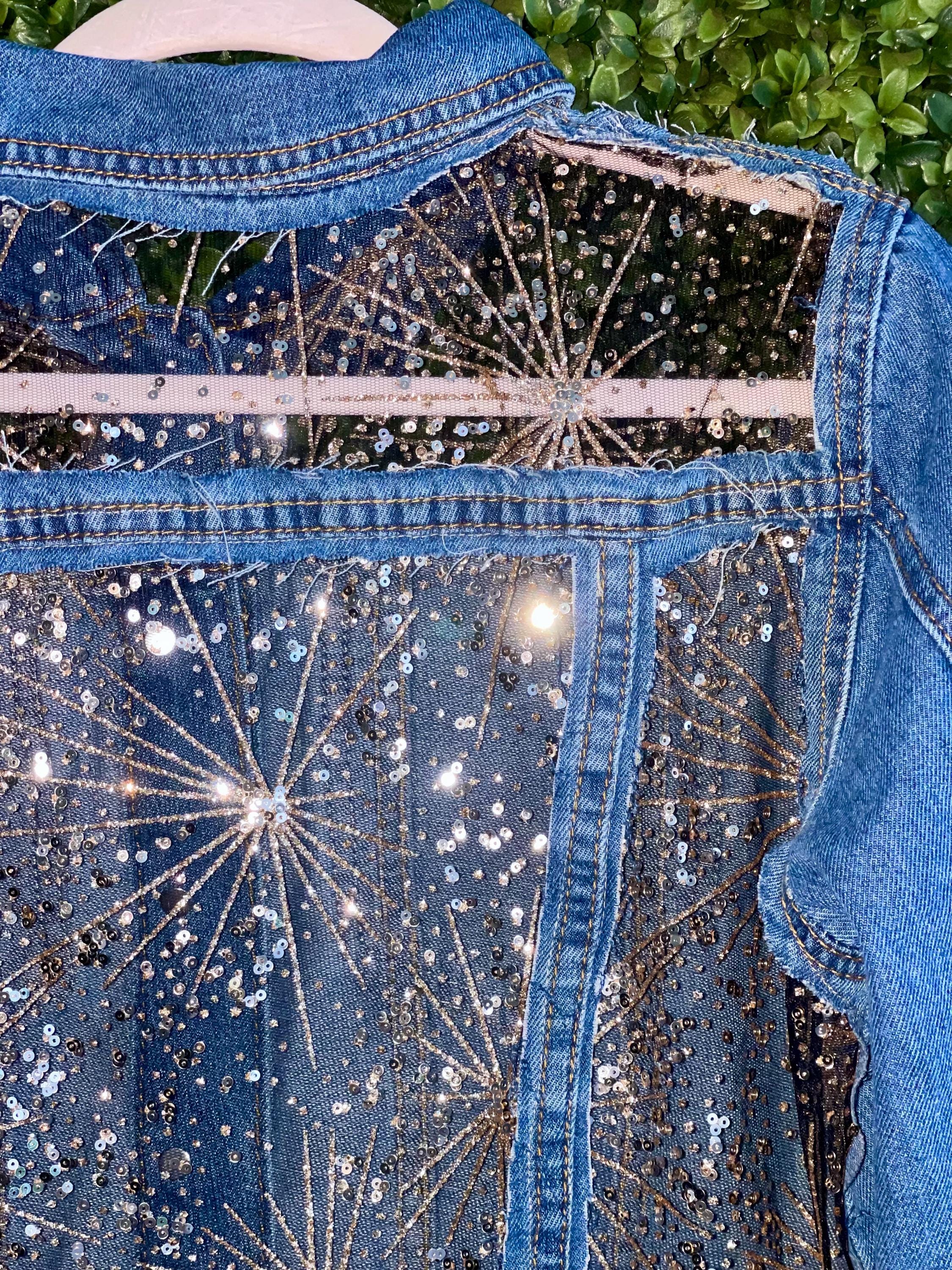 Boho Cropped Sheer Glitter Denim Jacket - Etsy