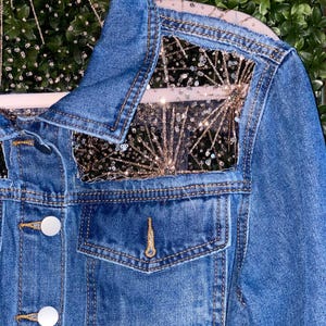 Boho Cropped Sheer Glitter Denim Jacket - Etsy