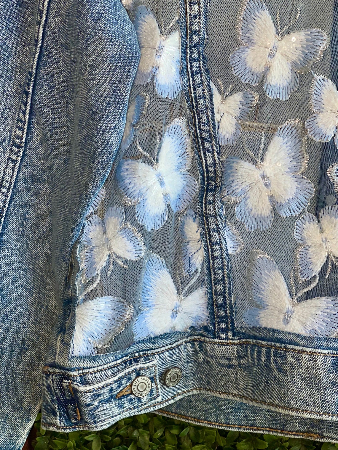 Boho Cropped Sheer Blue Butterfly Embroidered Denim Jacket - Etsy UK