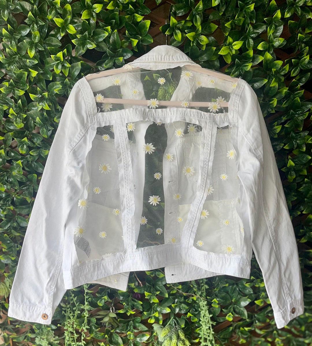 Boho Cropped Sheer Daisy Embroidered Lace Denim Jacket - Etsy
