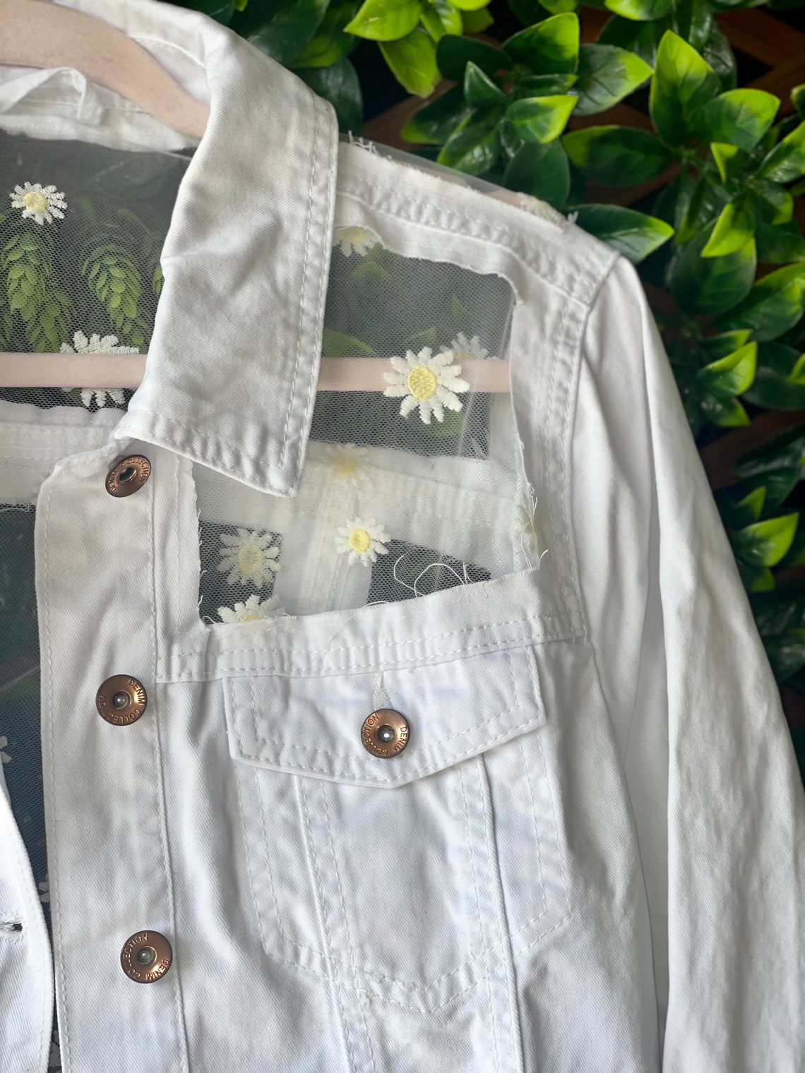 Boho Cropped Sheer Daisy Embroidered Lace Denim Jacket - Etsy
