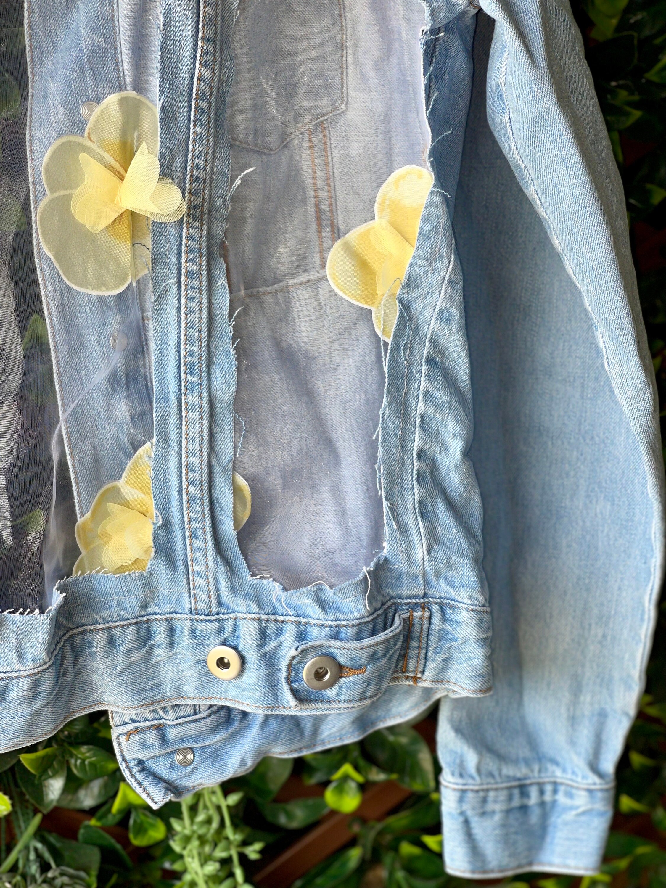 Boho Oversized Sheer Yellow Floral Denim Jacket - Etsy
