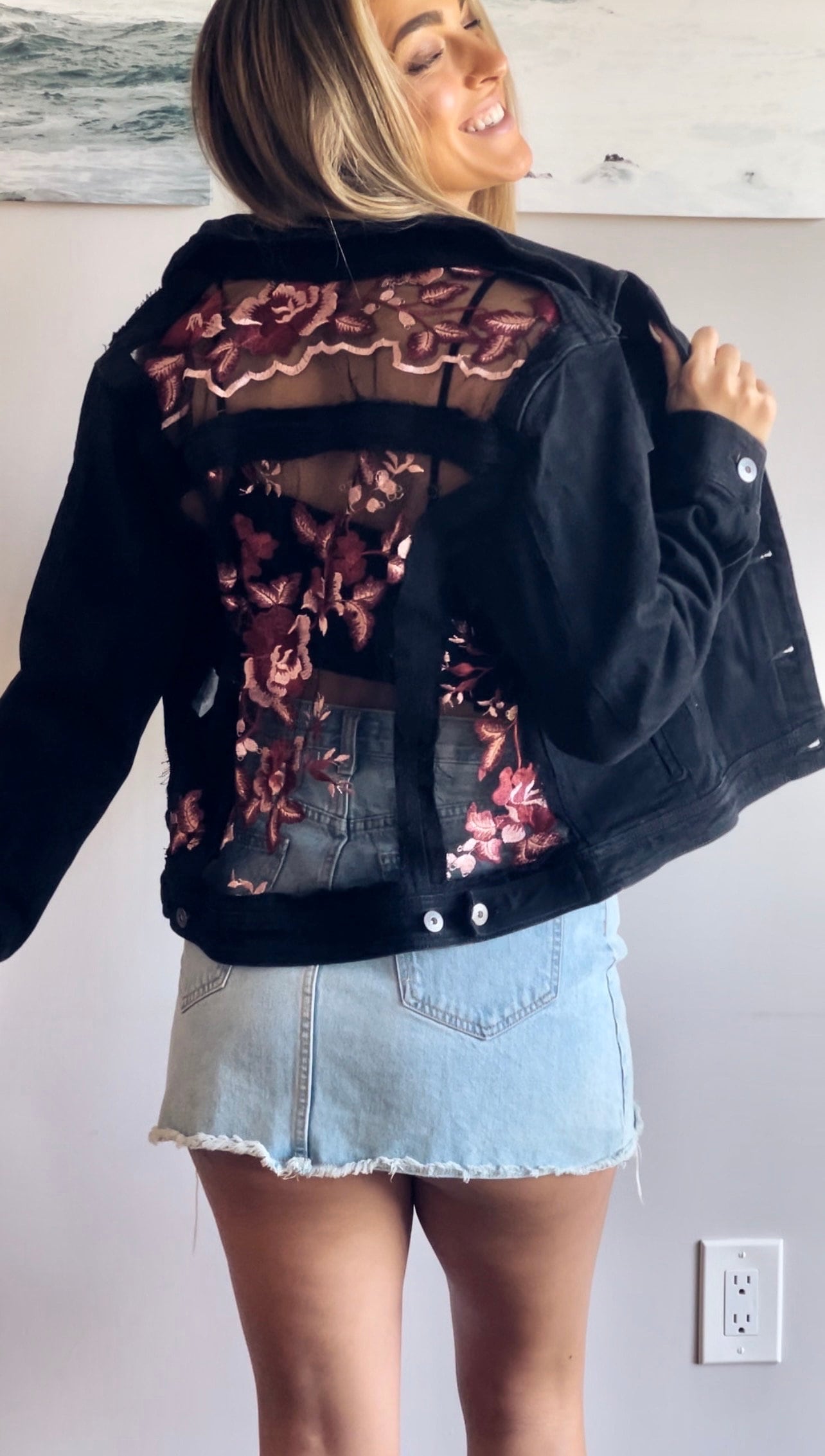 Boho Oversized Sheer Lace Denim Jacket - Etsy