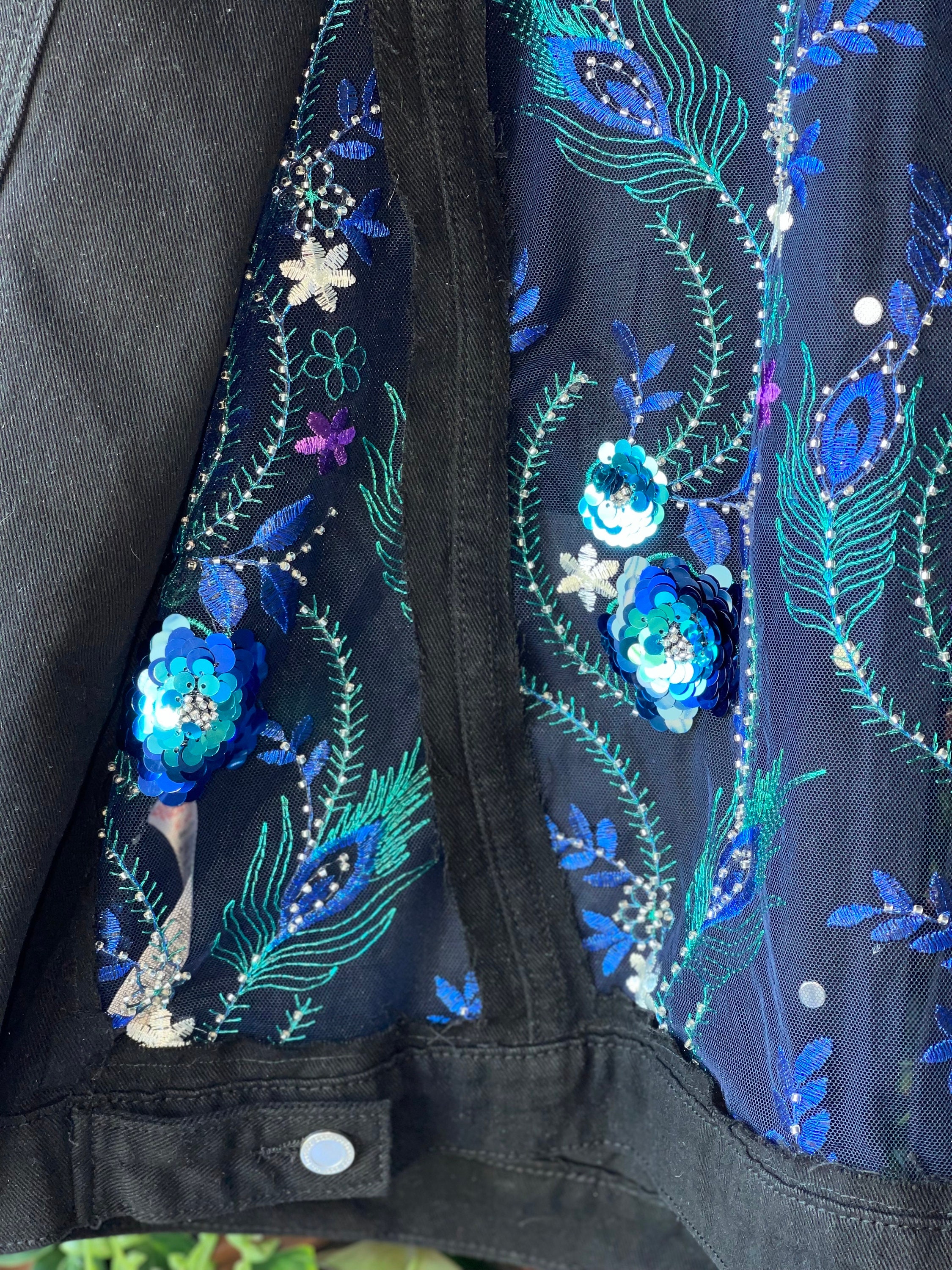 Boho Oversized Sheer Lace and Sequin Embroidered Denim Jacket - Etsy