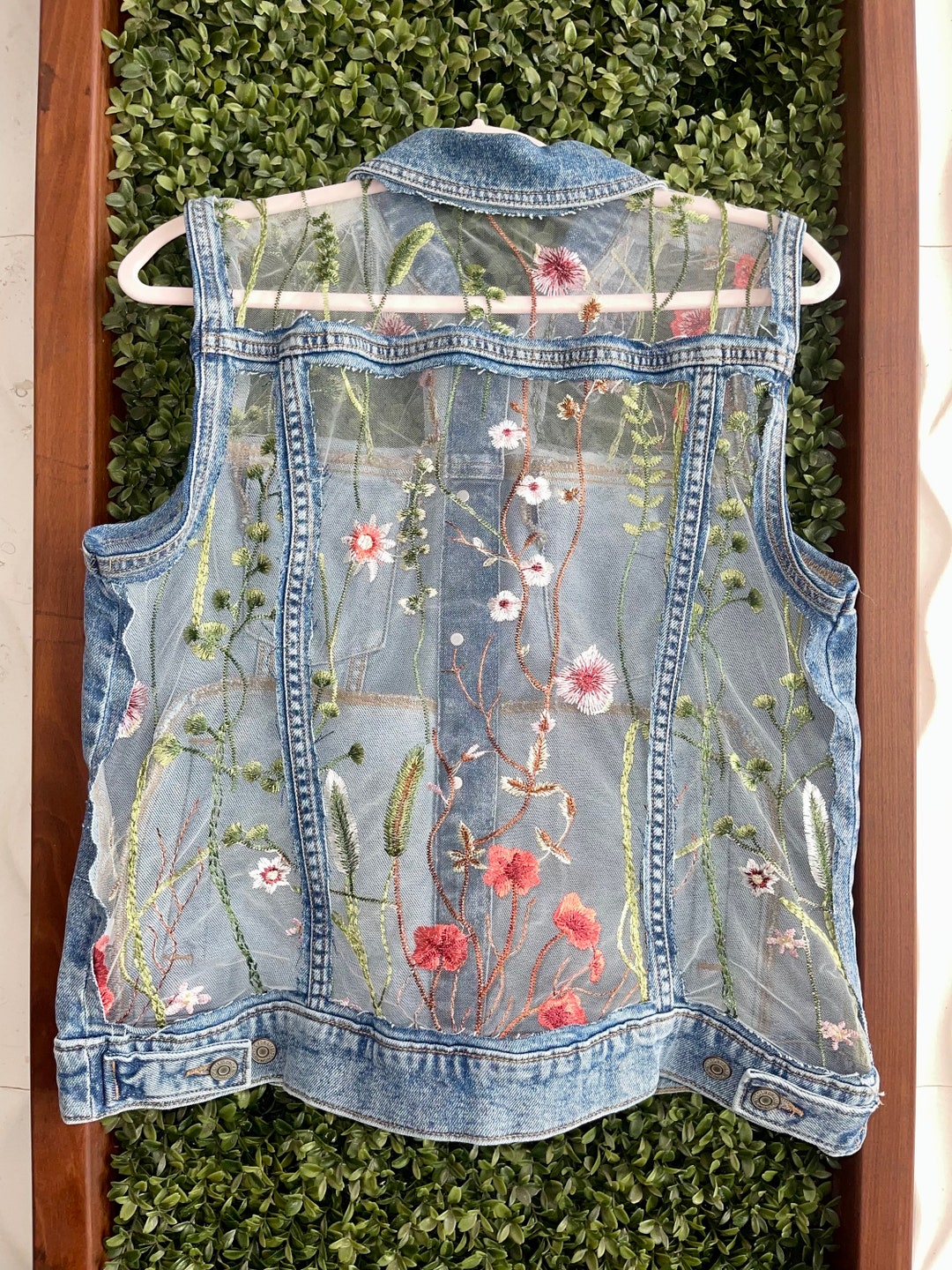 Boho Sheer Embroidered Denim Vest - Etsy
