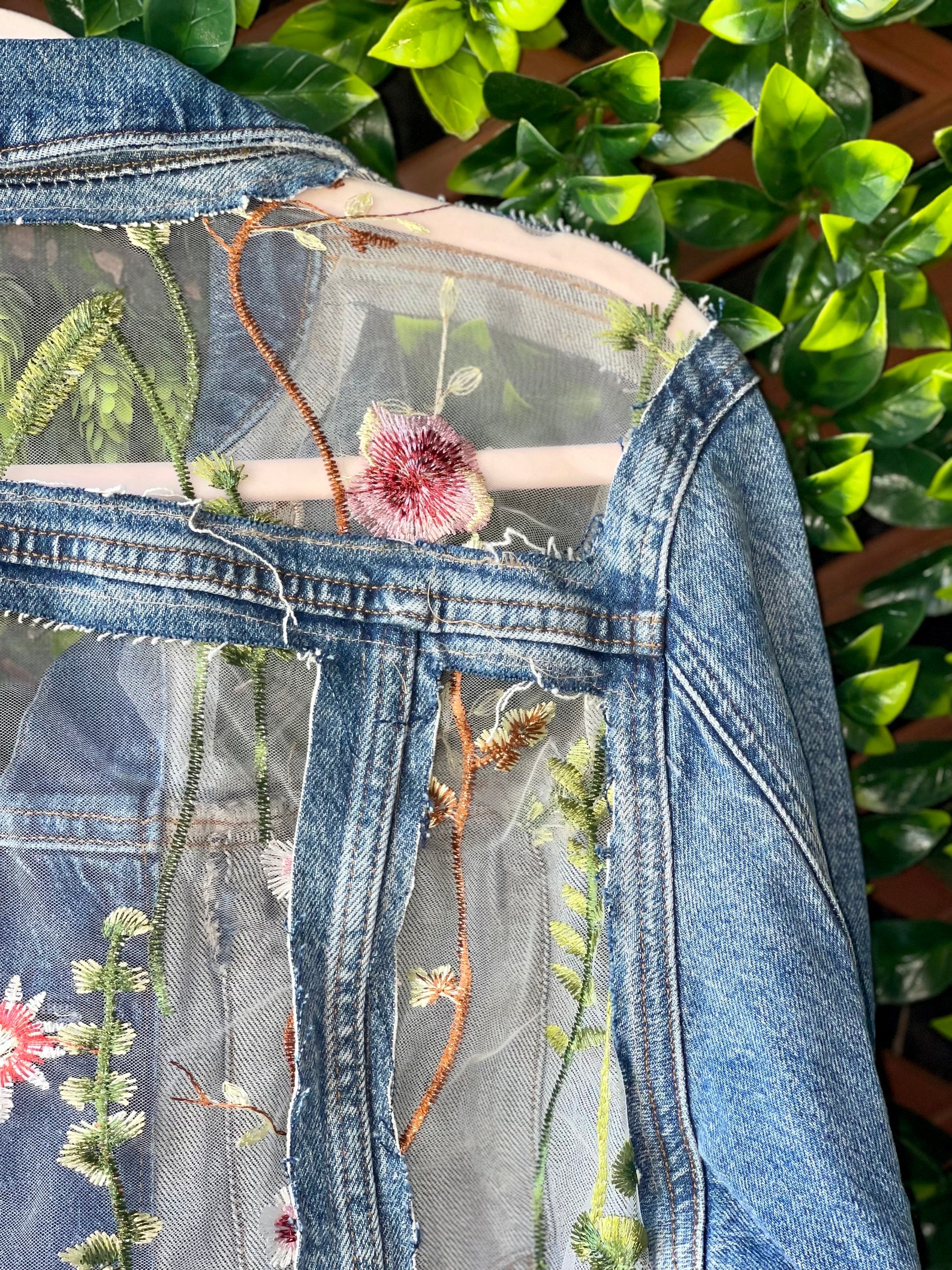 Boho Oversized Sheer Lace Embroidered Denim Jacket - Etsy New Zealand
