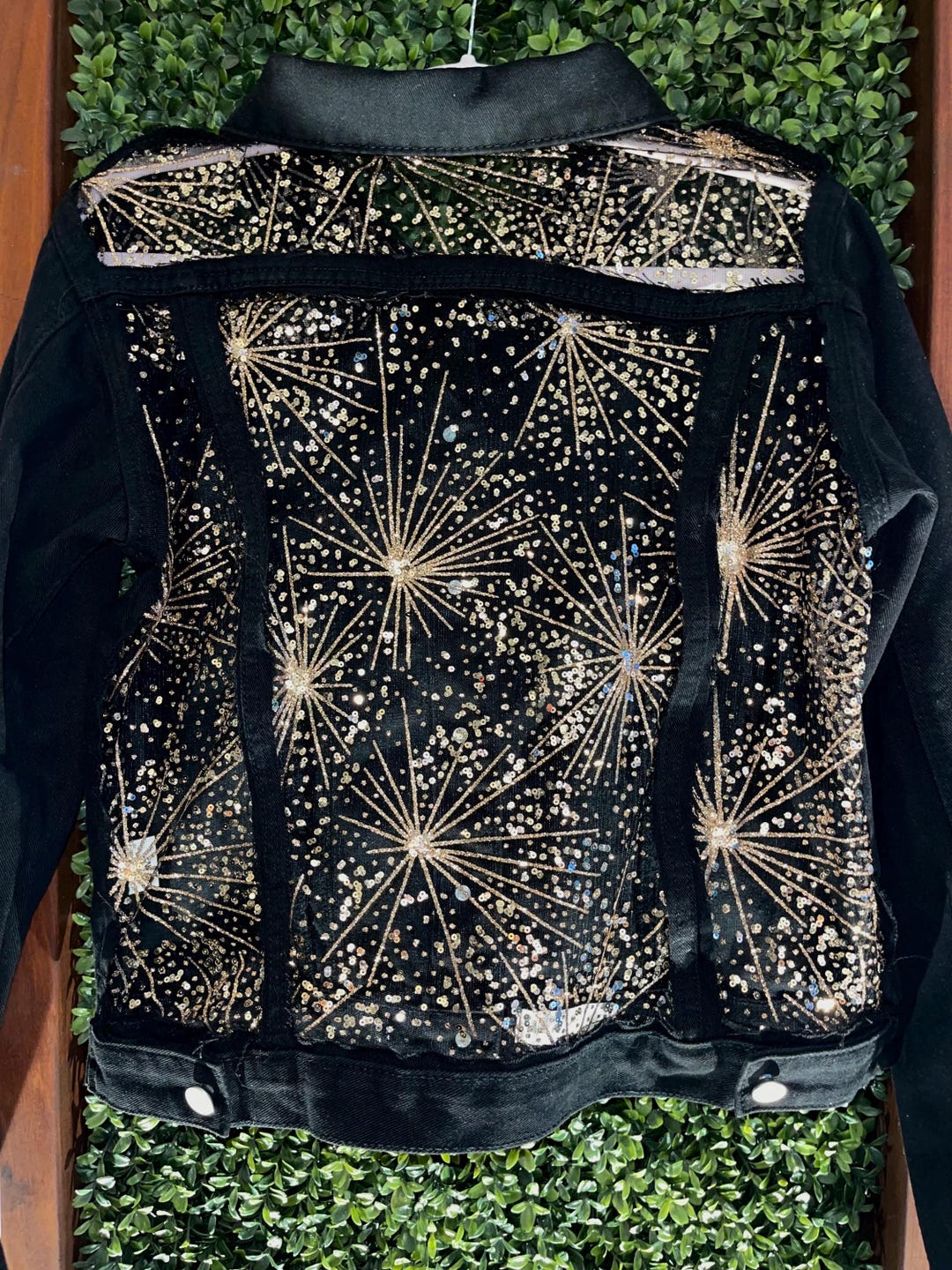 Boho Oversized Sheer Glitter Embroidered Black Denim Jacket - Etsy