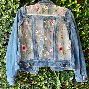 Boho Oversized Sheer Lace Embroidered Denim Jacket - Etsy