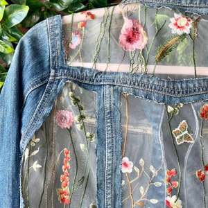 Boho Oversized Sheer Lace Embroidered Denim Jacket - Etsy