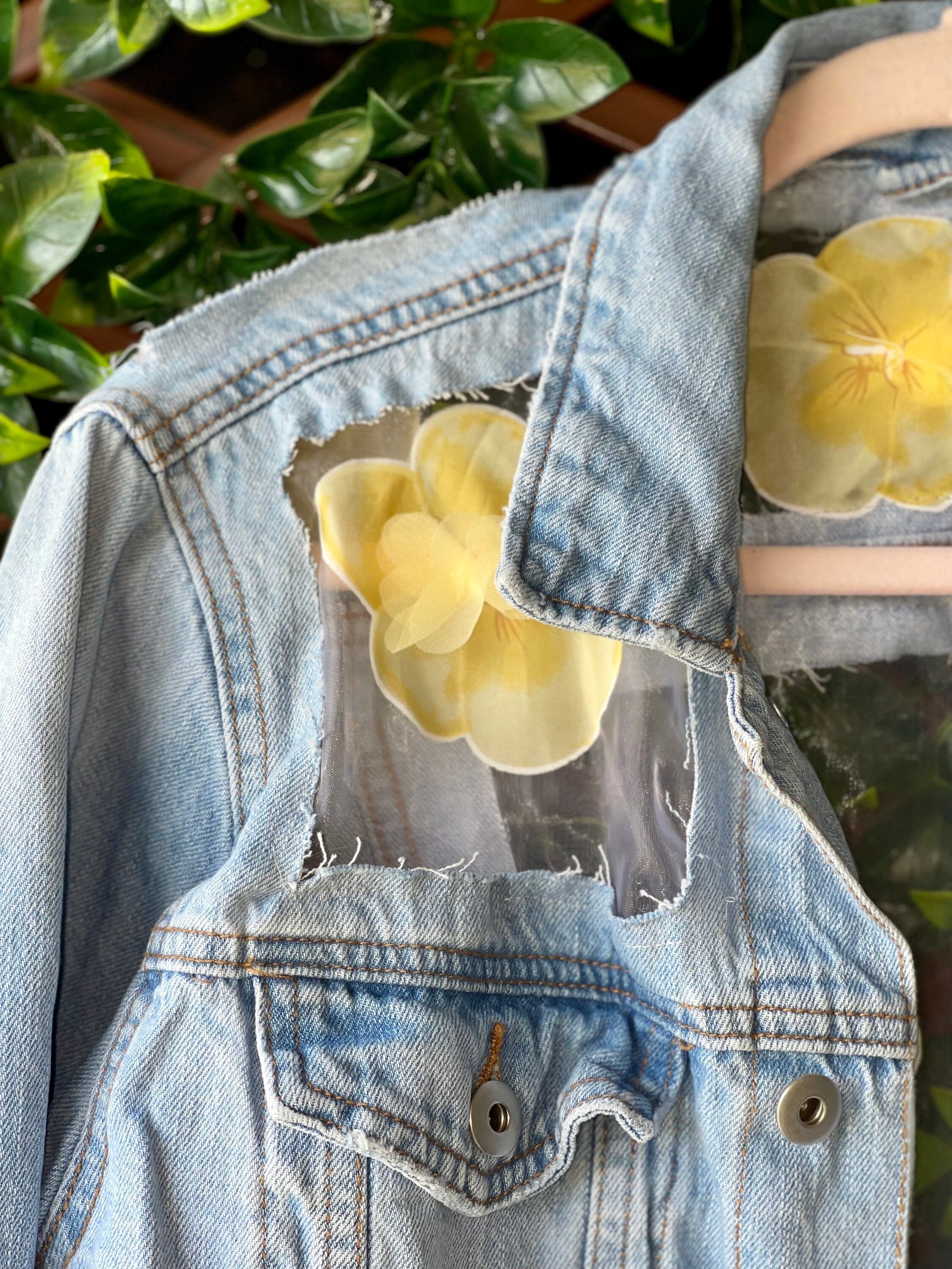 Boho Oversized Sheer Yellow Floral Denim Jacket - Etsy
