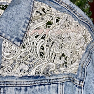 Boho Oversized Sheer White Lace Denim Jacket - Etsy