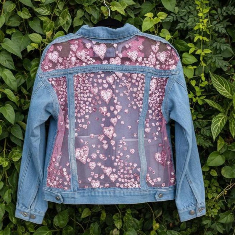 Valentine’s Day Sequin Heart Embroidered Denim Jacket - Etsy