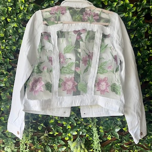 Boho Cropped Sheer Floral Lace Embroidered Denim Jacket - Etsy