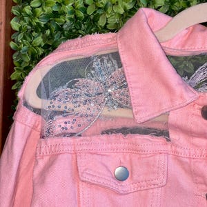 Boho Oversized Sheer Embroidered Sequin Firefly Pink Denim Jacket - Etsy