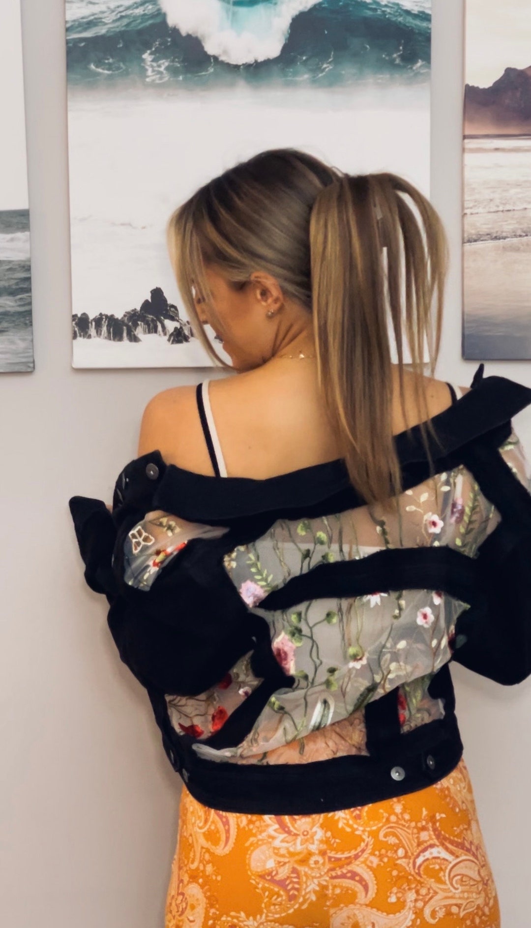 Boho Oversized Sheer Lace Embroidered Black Denim Jacket - Etsy