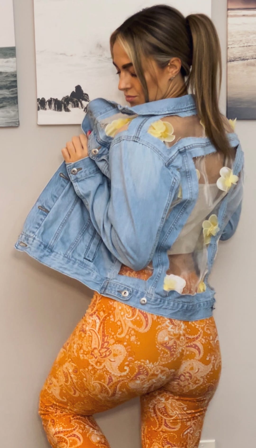 Boho Oversized Sheer Yellow Floral Denim Jacket - Etsy