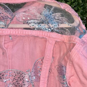 Boho Oversized Sheer Embroidered Sequin Firefly Pink Denim Jacket - Etsy