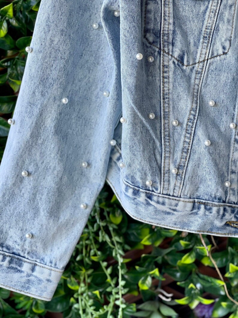 Boho Oversized Sheer Lace and Pearl Denim Jacket - Etsy