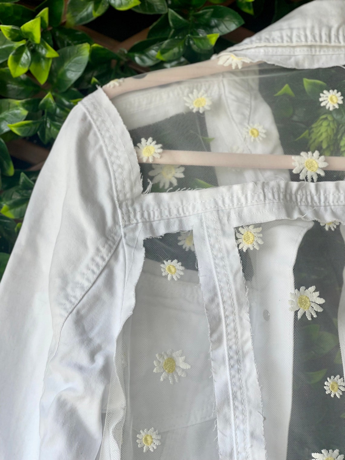 Boho Cropped Sheer Daisy Embroidered Lace Denim Jacket - Etsy