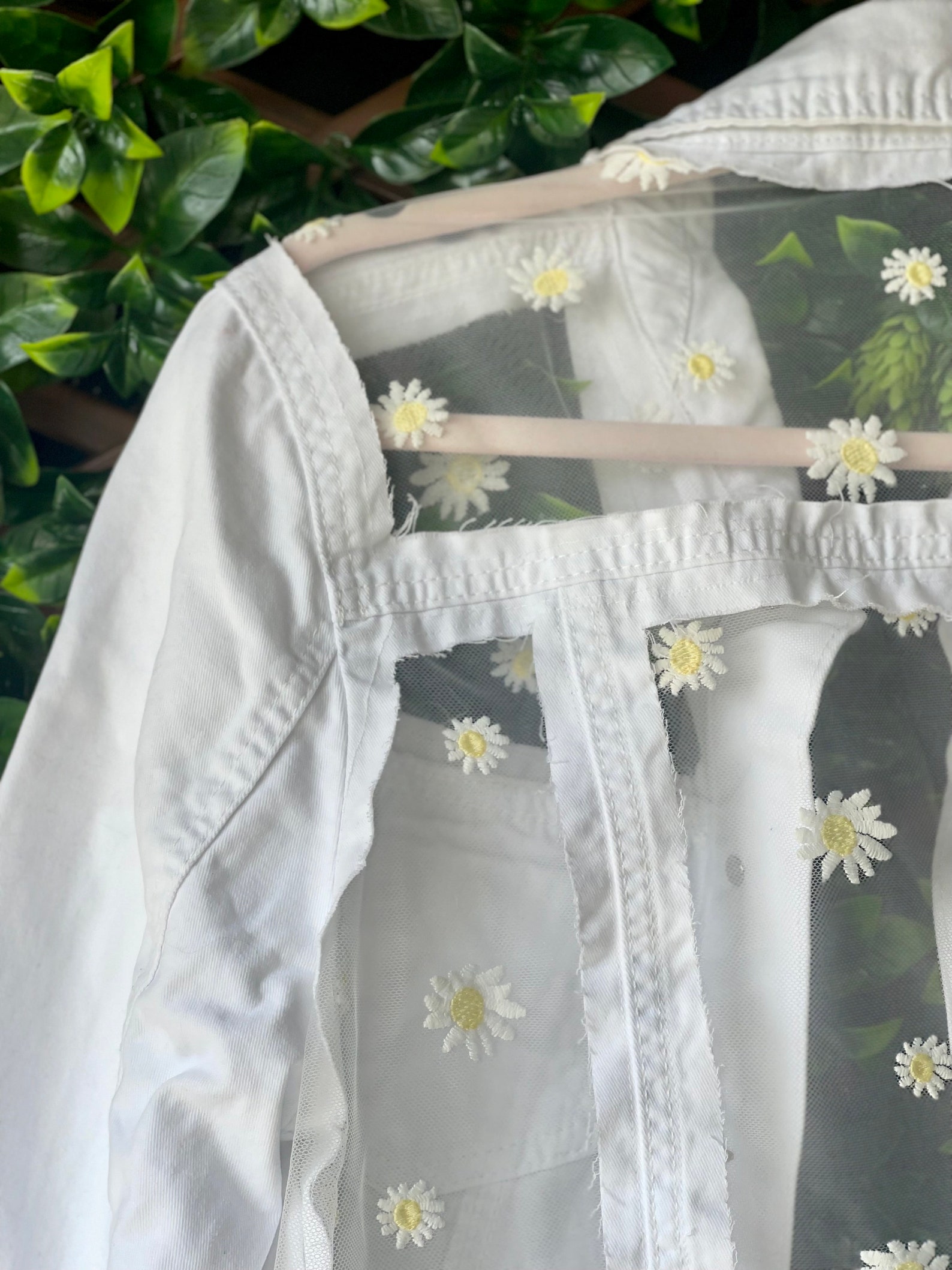 Boho Cropped Sheer Daisy Embroidered Lace Denim Jacket - Etsy