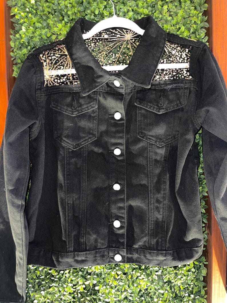 Boho Oversized Sheer Glitter Embroidered Black Denim Jacket - Etsy