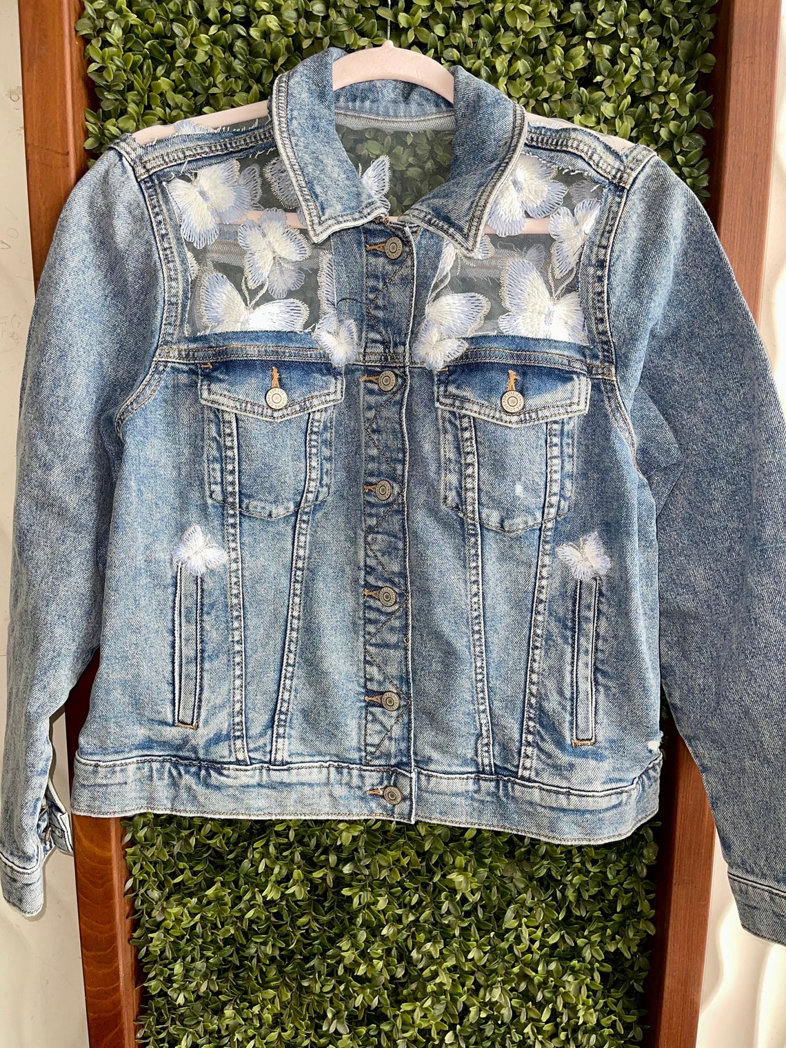 Boho Cropped Sheer Blue Butterfly Embroidered Denim Jacket - Etsy