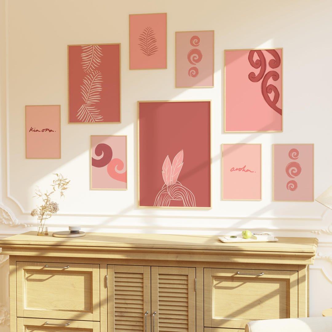 Maori Art Print Set: Polynesian Pink & Red Minimalist Decor (digital ...