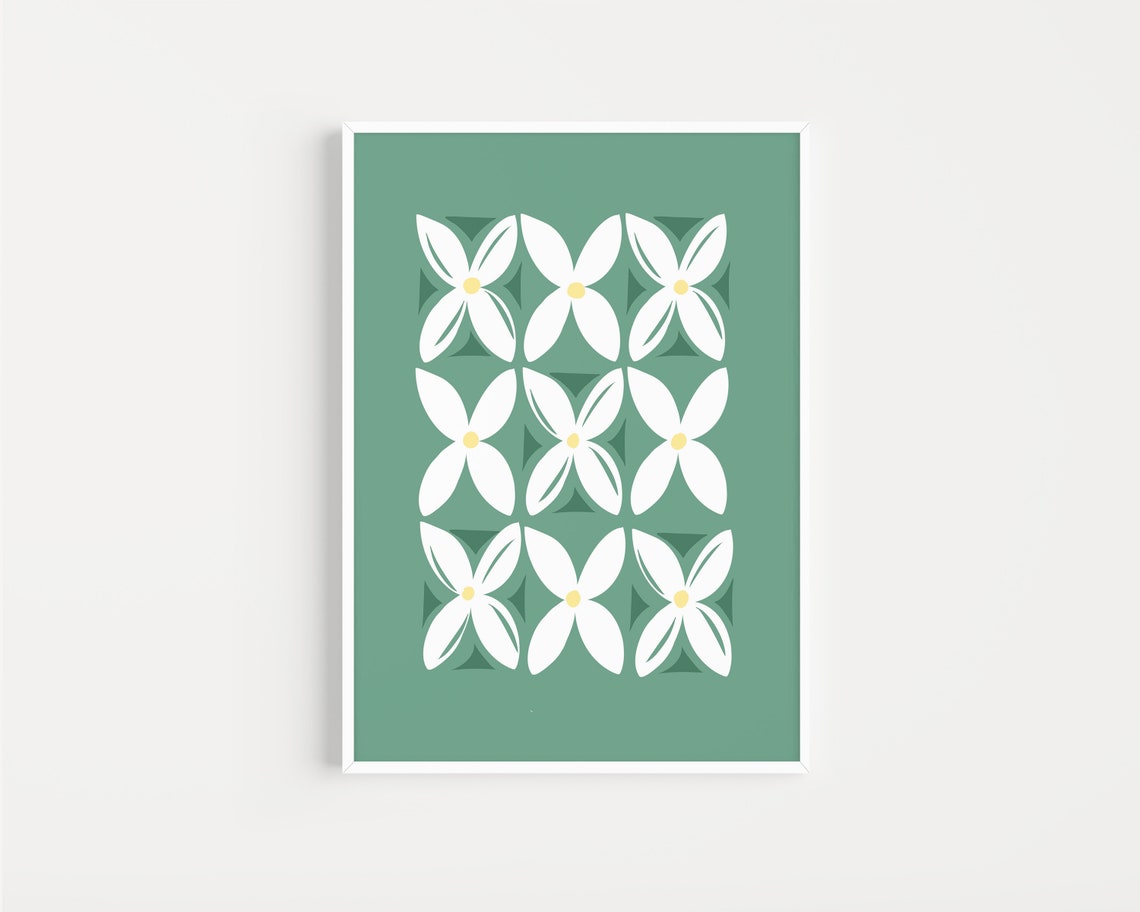 Heilala and Tongan Pattern Modern Art - Green, Mint, White - Etsy