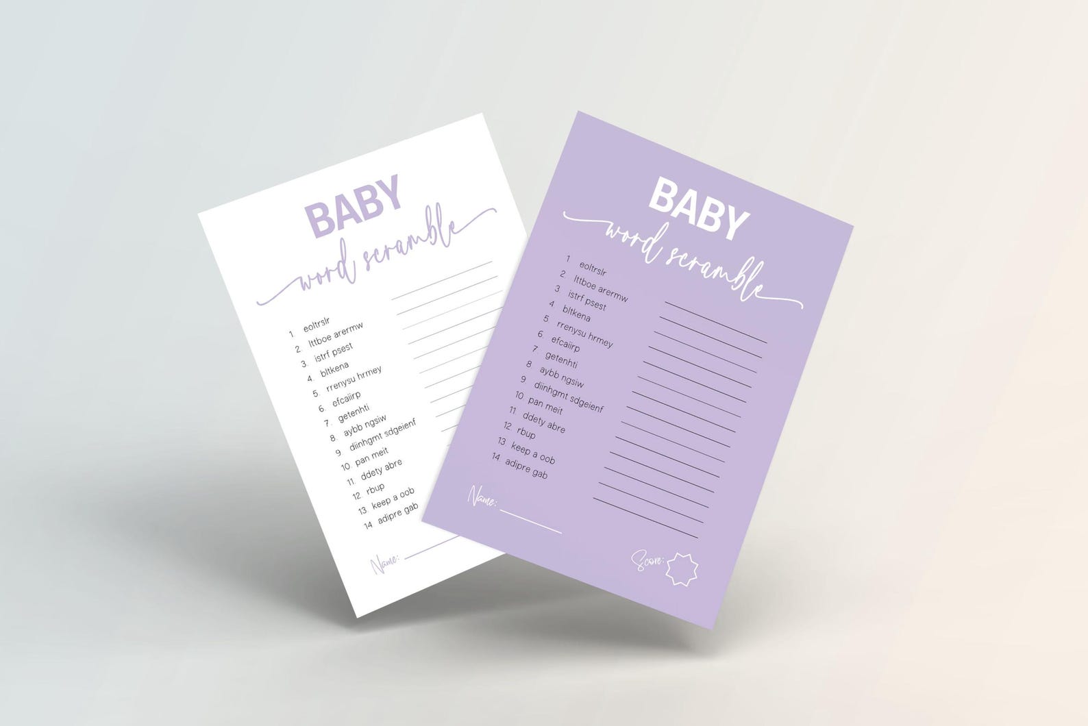 Lilac Purple | Baby Word Scramble Baby Shower Game | Minimalist ...