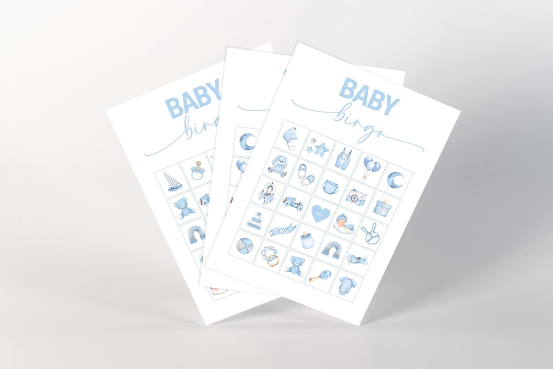 Pastel Blue Baby Bingo Game | Minimalist | Modern Baby Shower Bingo ...