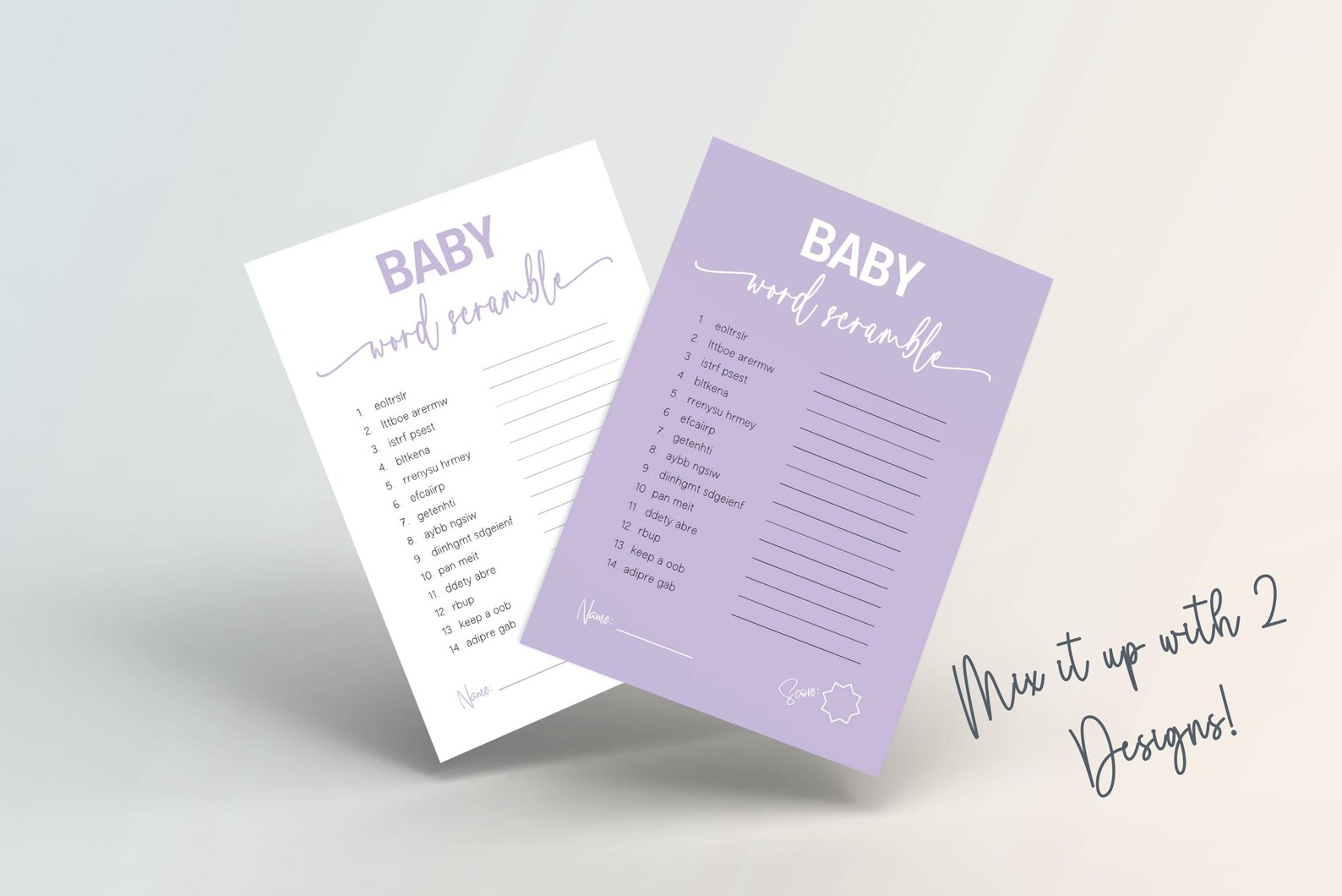 Lilac Purple | Baby Word Scramble Baby Shower Game | Minimalist ...