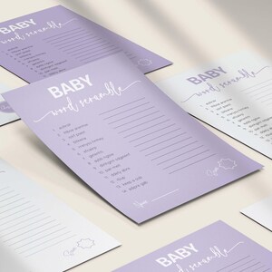 Lilac Purple | Baby Word Scramble Baby Shower Game | Minimalist ...