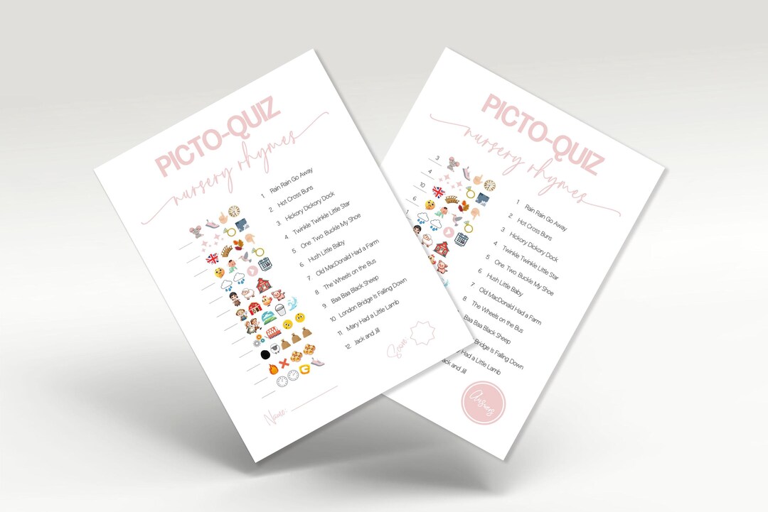 Blush Pink | Picto-quiz Nursery Rhymes Baby Shower Game | Minimalist ...