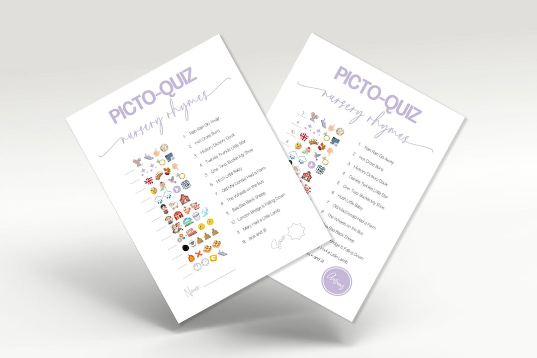 Lilac Purple | Picto-quiz Nursery Rhymes Baby Shower Game | Minimalist ...