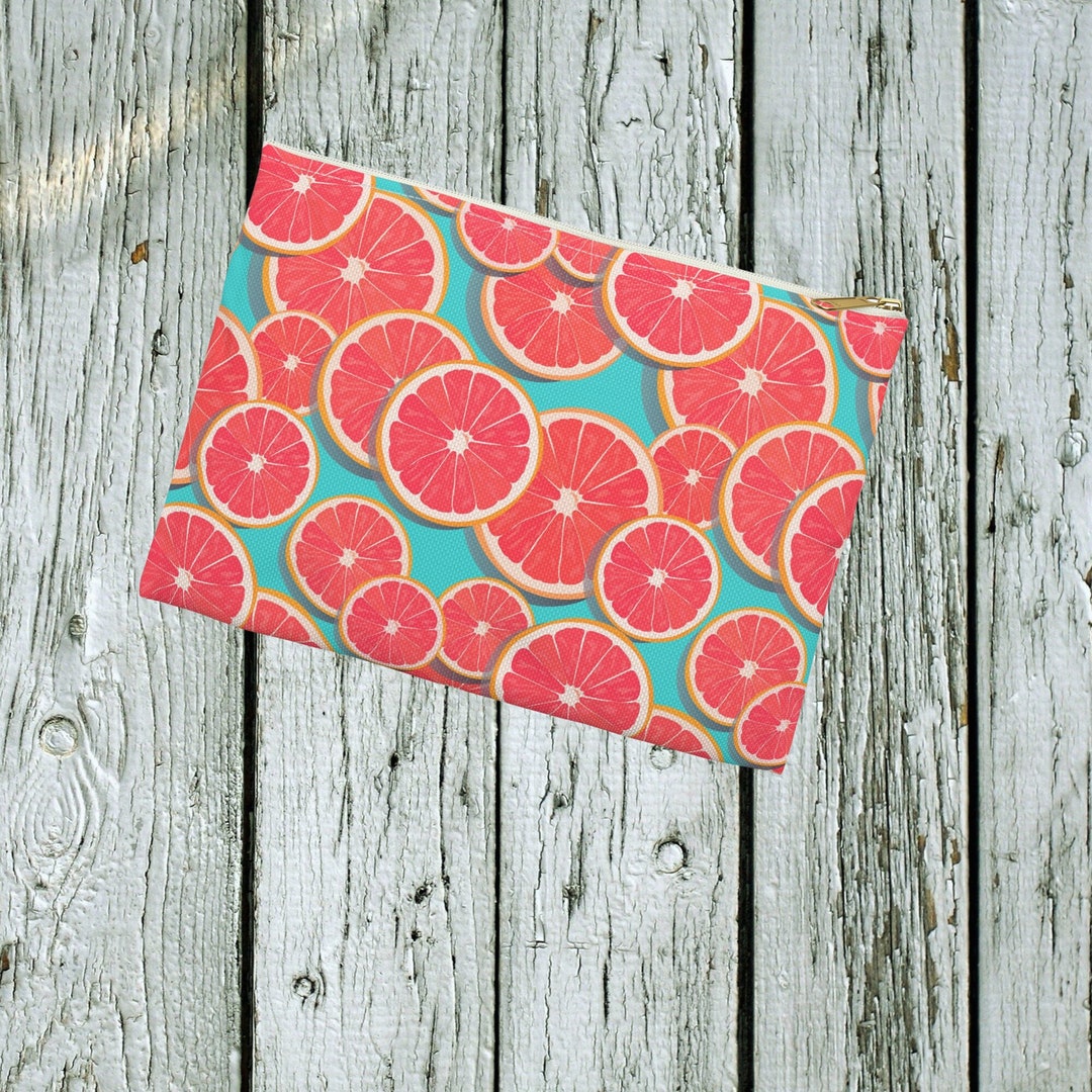 Pink Grapefruit Slice Canvas Zipper Pouch: Travel Accessory - Etsy