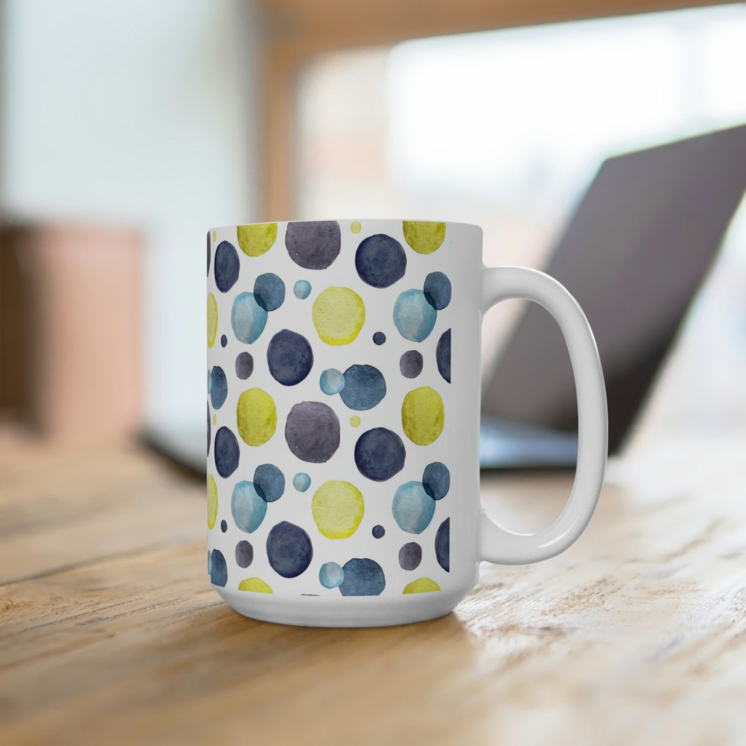 Abstract Blue and Yellow Small Circles Mug Ceramic Coffee Mug 15 Oz - Etsy