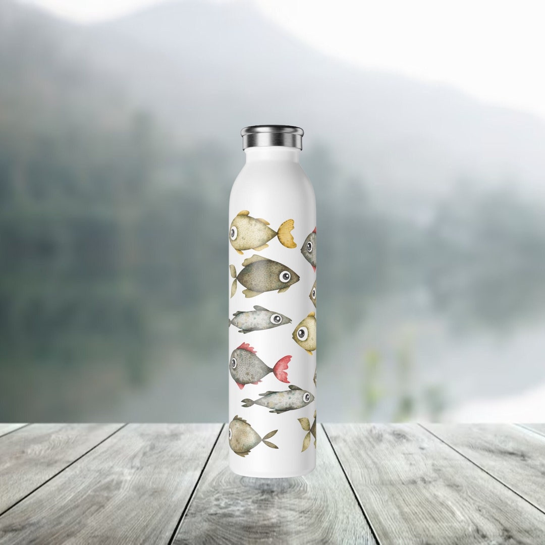 Slim Metal Water Bottle With Fish Pattern, 20 Oz Insulated Stainless ...