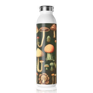 Mushroom Water Bottle, Cottagecore Water Bottle, Slim Metal Water ...