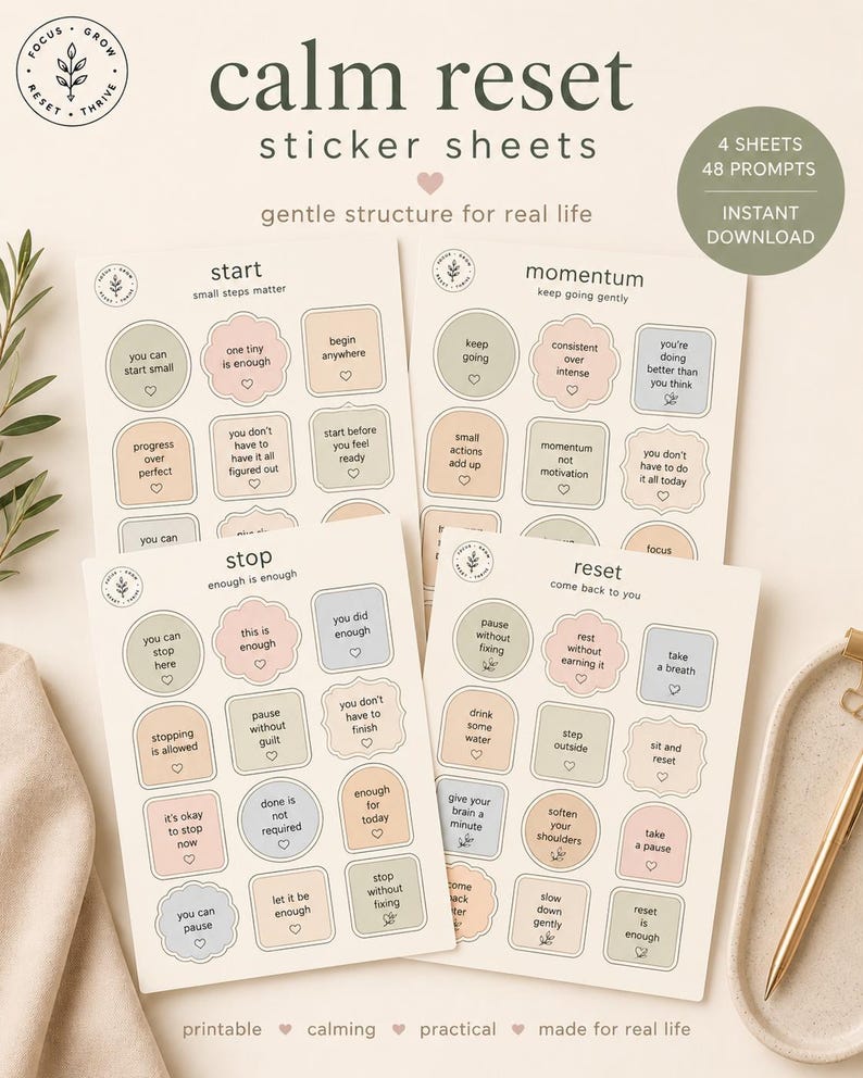 Calm Reset Printable Sticker Sheets | ADHD Friendly | Neurodivergent ...