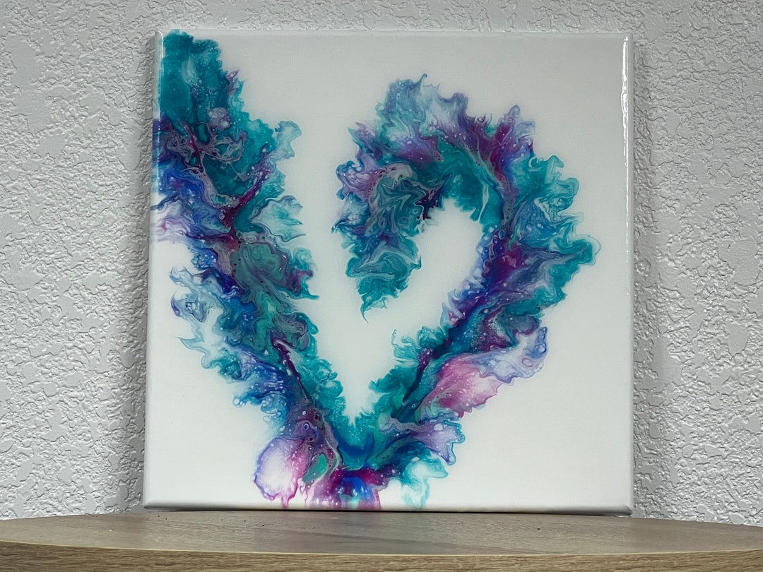 Abstract Heart Painting, Original Wall Art, Acrylic Pour Canvas ...