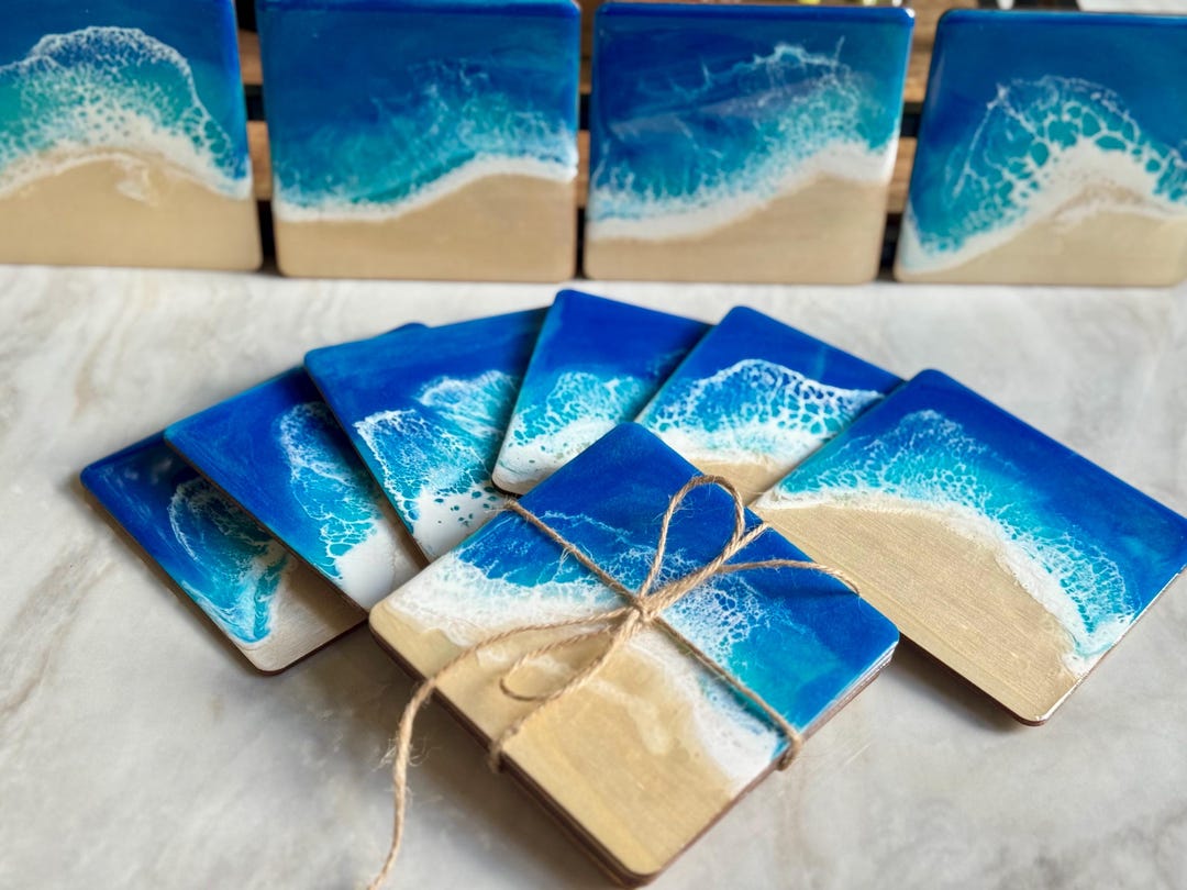 Handmade Ocean Coaster Set, Wooden Beach Coasters, Nautical Coastal ...