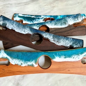 Resin Ocean Wave Wood Wine Caddy for Wine and Ocean Lovers, Handmade ...