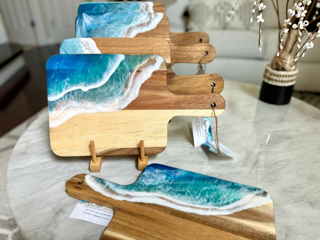 Cutting Board With Resin Ocean Waves, Personalized for Beach Lovers ...