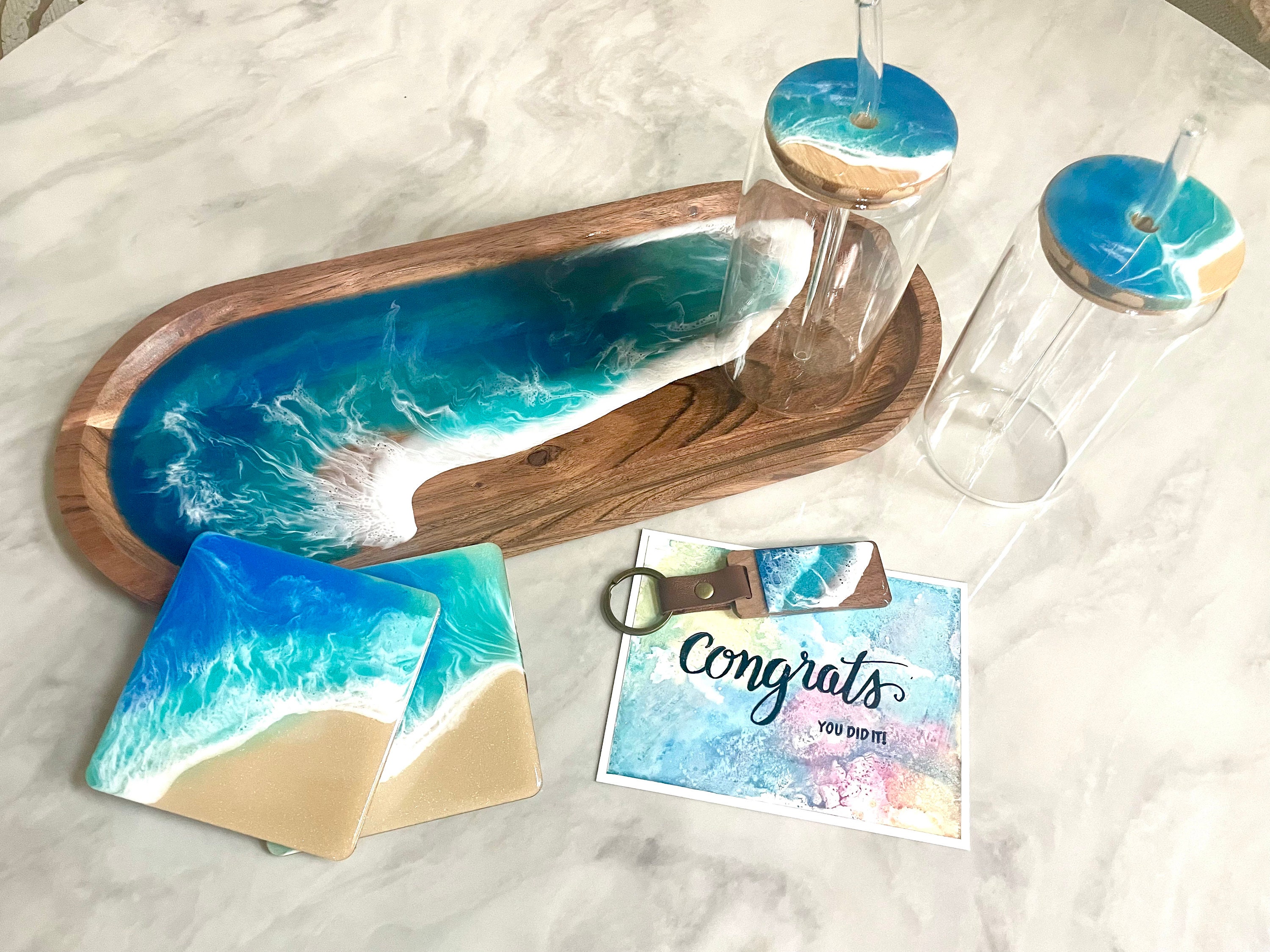 Cold Brew Cup With Resin Ocean Wave, Can Glass With Bamboo Lid for the ...