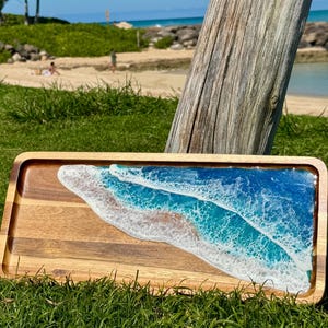 Ocean Wave Serving Tray, Wooden Coastal Home Decor, Beach Serving Tray ...